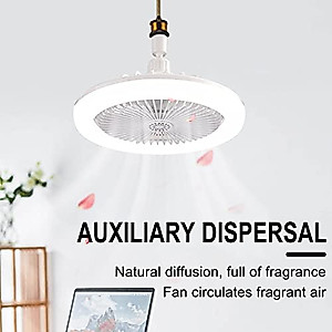 Enclosed Low Profile E27 Ceiling Fan With Lights - Multifunctional 2-in-1 Modern Electric White Ceiling Fan with Dimmable LED Light Kit & Gimbal Lamp Holder for Bedrooms Kitchen Offices Decor (Gray)