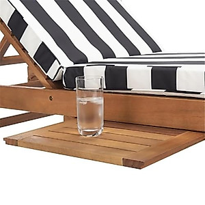 SAFAVIEH Outdoor Collection Newport Natural/ Black & White Stripe Cushion Built-in Side Table Adjustable Chaise Lounge Chair