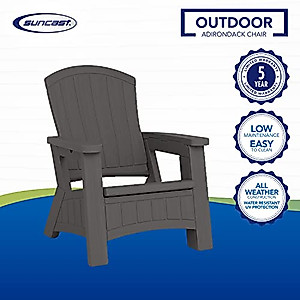 Suncast UV-Resistant Stylish Adirondack Outdoor Backyard Patio Chair with in-Seat Storage, Peppercorn