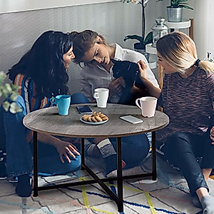 Round Coffee Table for Small Space Living Room, Modern Sofa Table End Table Tea Table for Balconym, Office Desk, Outdoor, Wood Desktop with Metal Legs, Easy to Install, 23.6 inches (Rustic Brown)