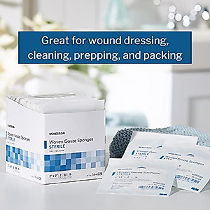 McKesson 8-Ply Sterile Gauze Sponges, 2" x 2", 2 Counts per Pack, 50 Packs (Total 100 Sterile Gauze Sponges)