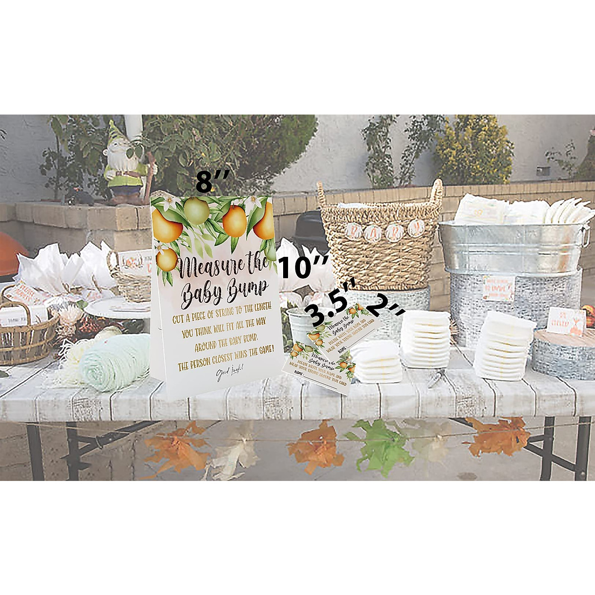 How Big is Mommys Belly Game, Measure Mommy's Belly Sign(Sign 8x10 Inch), Orange Theme Baby Shower Games, Baby Showers Decorations, 1 Standing Sign + 50 Guessing Cards(bump48)