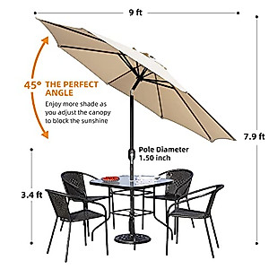 Trenovo 7.5 FT Patio Umbrella - Outdoor Table Umbrella with Push Button Tilt and Crank, UV Protection & 6 Reinforced Ribs Waterproof Market Umbrella for Garden, Lawn, Deck, Backyard, Pool（Tan）