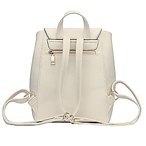 KKXIU Multipocket Fashion PU Leather Backpack Purse for Women Girls Ladies Shoulder Travel Daypacks Bags (A-cream white)