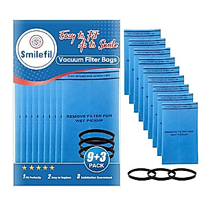 Smilefil 9 Pack Wet Dry Vacuum Bags Compatible with WORKSHOP WS01025F, Craftsman 9-38737, MultiFit VF2000, Select 2-1/2 to 5-Gallon Shop Vacuum Cleaners (9 Vacuum Bags with 3 Retaining Bands)