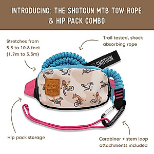SHOTGUN Kids Ride MTB Tow Rope + Child Hip Pack Combo | Child Bike Stretch Bungee Cord Pull Behind Attachment - Hip Pack Combo