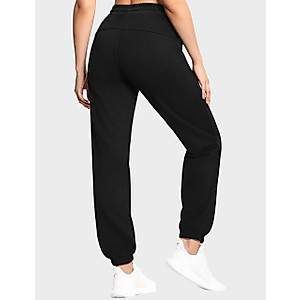 THE GYM PEOPLE Women's Fleece Sweatpants Warm Workout Joggers Pants with Pockets Black