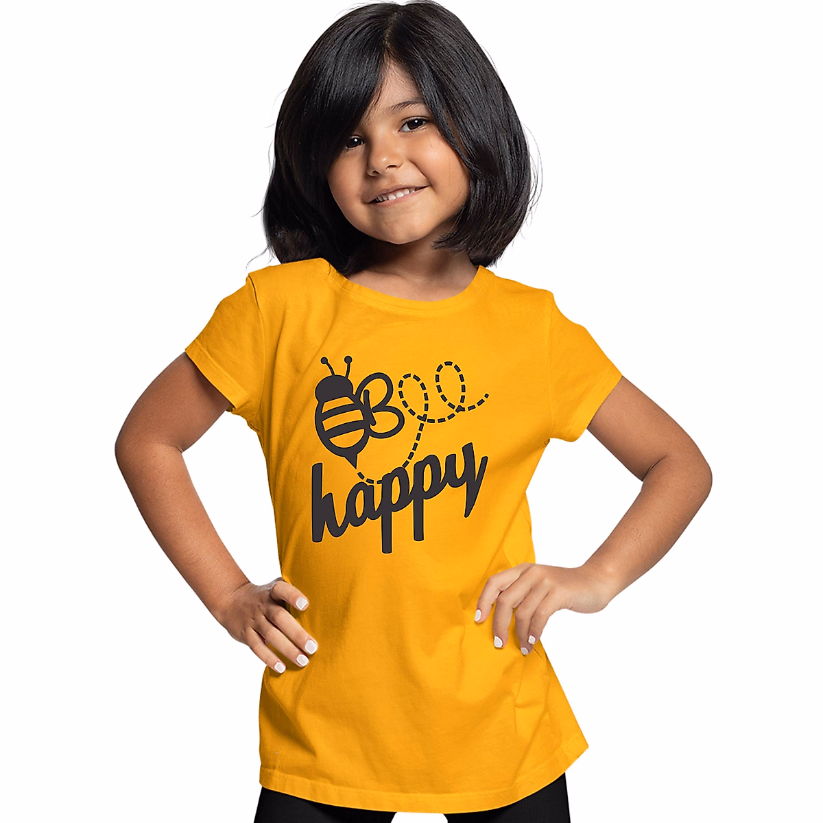 Go All Out YS 6-8 Gold Youth Bee Happy T-Shirt