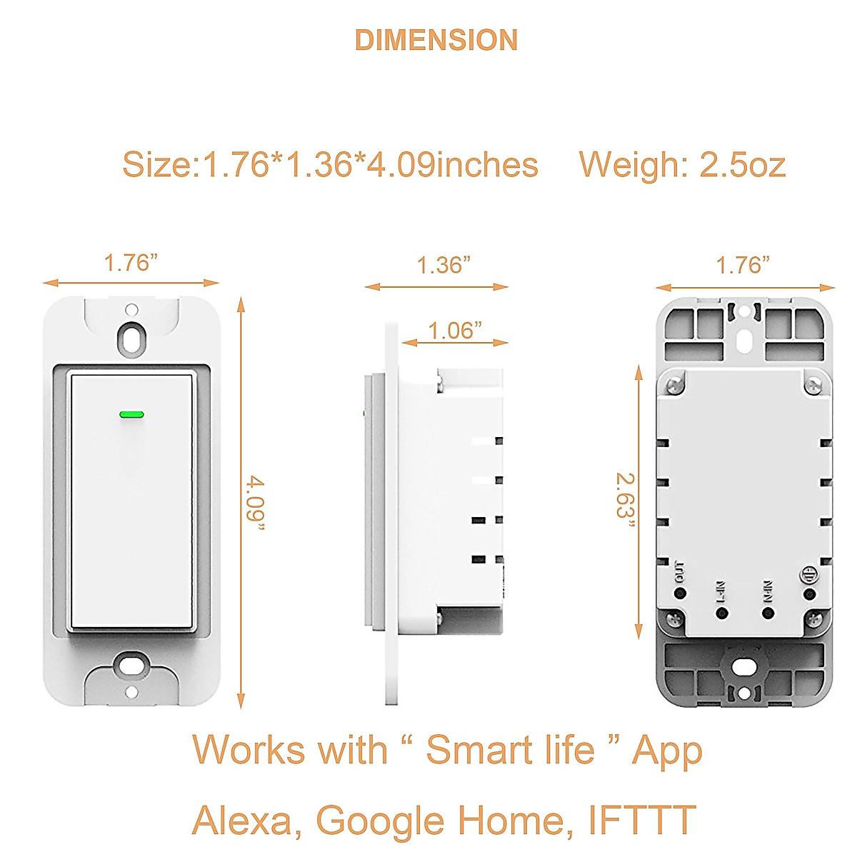 Smart Switch, Works with Alexa and Google Home, Voice control, No hub Required, Timing Synchronization, Suit for 1/2/3/4 Group Type Switch Box Micmi, Neutral wire required, Smart light switch 2pack