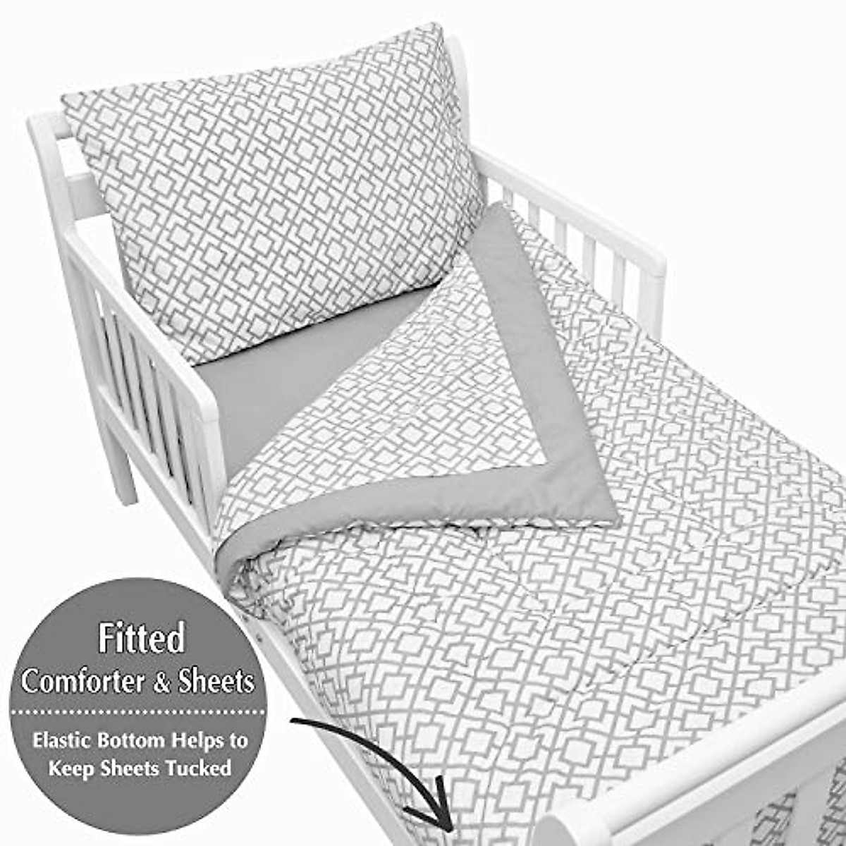 American Baby Company 100% Cotton Percale 4-Piece Toddler Bedding Set, Gray Lattice, for Boys and Girls