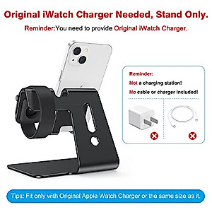 OMOTON Stand for Apple Watch - 2 in 1 Universal Desktop Stand Holder for iPhone 14 13 12 11 All Series and Apple Watch Series 8/SE2/7/6/SE/5/4/3/2 (Both 38mm/40mm/41mm/42mm/44mm/45mm) (Black)