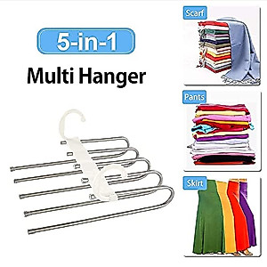 [Upgrade] Magic Pants Hangers Space Saving - 2 Pack for Closet Multiple Layers Multifunctional Uses Rack Organizer for Trousers Scarves Slack (White, 2 Pack)