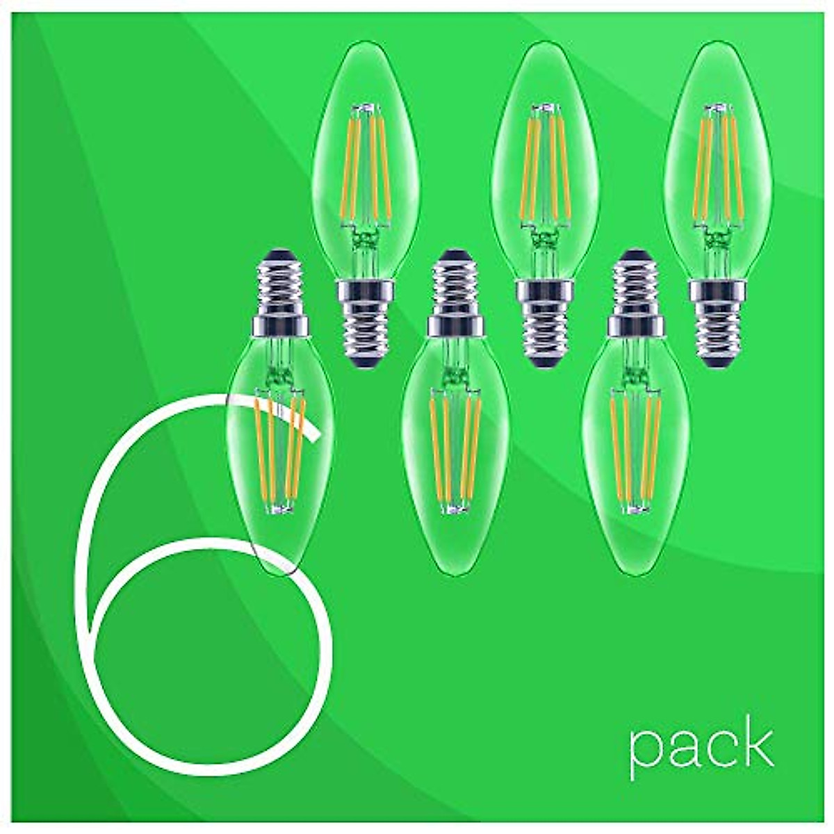 Asencia AN-03676 60 Watt Equivalent B11 All Glass Vintage Filament Dimmable LED Light Bulb, E12 Candelabra Base, 6-Pack, 6 Pack, Daylight (5000K)