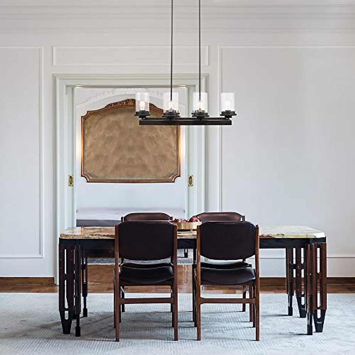 Globe Electric 60317 Williamsburg 6-Light Chandelier, Dark Bronze, Faux Wood Accent, Clear Glass Shades