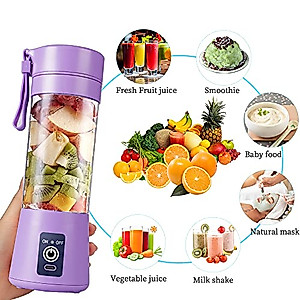 Portable Blender Cup,Electric USB Juicer Blender,Mini Blender Portable Blender For Shakes and Smoothies, Juice,380ml, Six Blades Great for Mixing,Light purple