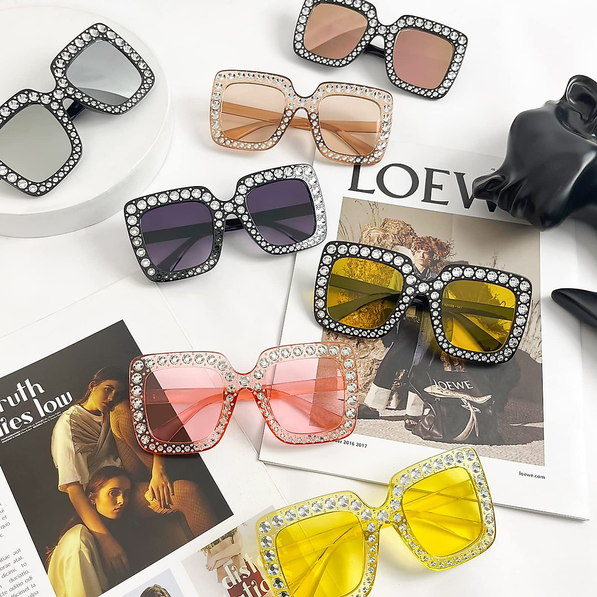 20 Pack Crystal Rhinestone Sunglasses Bulk, Oversized Square Sunglasses Diamond Glitter Glasses Retro Thick Frame Sparkling Sunglasses Party Favors