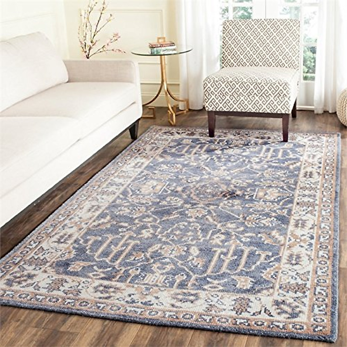 SAFAVIEH Stone Wash Collection 4' x 6' Blue/Ivory STW240A Hand-Knotted Premium Wool & Viscose Area Rug