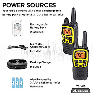 Midland X-TALKER 36 Channel FRS Two-Way Radio - Long Range Walkie Talkie, 121 Privacy Codes, & NOAA Weather Scan + Alert (Black/Yellow, 2-Pack)