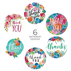 Bright Watercolor Floral Thank You Labels / 1.5” Sticker / 500 Vibrant Color Stickers for Business Or Personal Use