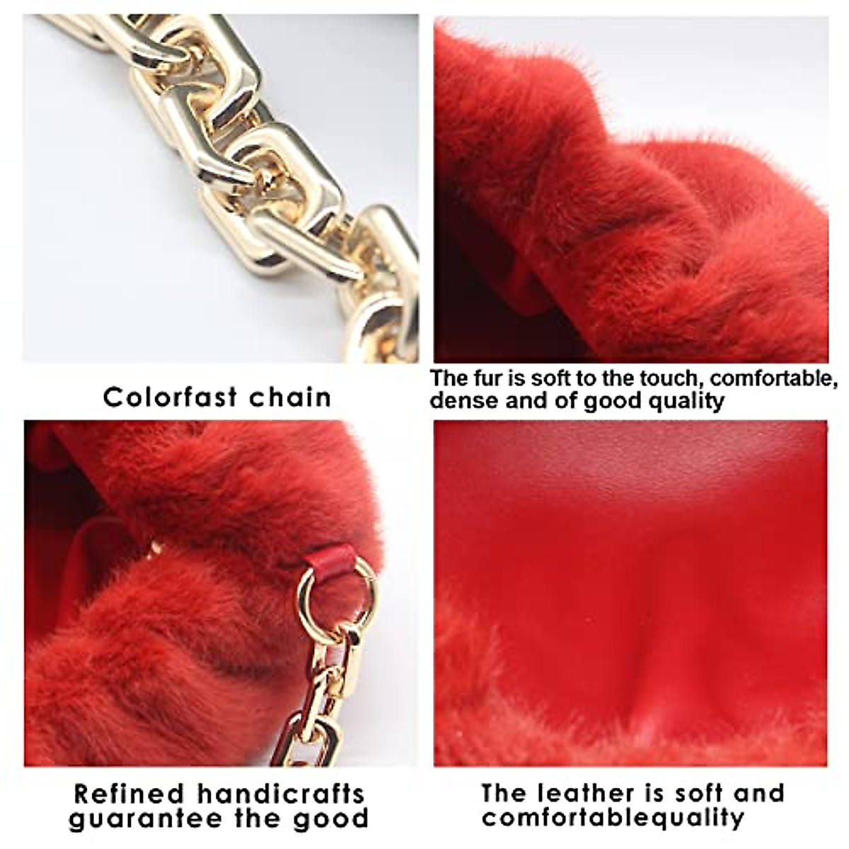 NAARIIAN dumpling fur bag Feather Tote Evening cloud bags Fuzzy Handbags Faux Fox Fur Purse for women (Christmas Red)