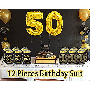 BdayPtion 50th Birthday Decorations for Men Women, 50th Party Decorations, 50 Year Old Bday Party Supplies, Fifty Birthday Present, Black and Gold Pack of 12 Can Cooler Sleeves
