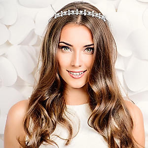 TecUnite 4 Pieces Rhinestones Wedding Headbands Crystal Flower Girl Leaves Crown Headband Tiara Women's Faux Pearl Rhinestones Headdress for Bride Bridesmaids Wedding Party (Style Set 1)