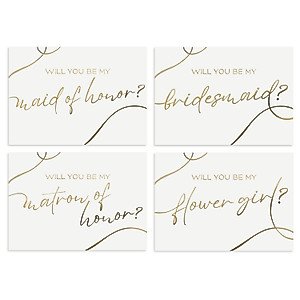 Bridesmaid Proposal Cards - 12 Cards With Envelopes - Includes Will You Be My Bridesmaid, Maid of Honor, Matron of Honor, Flower Girl Cards