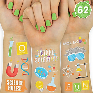 xo, Fetti Science Party Temporary Tattoos - 62 Silver Foil Styles | Future Mad Scientist Birthday Party Supplies, Educational Science Favors, Scientific Arts and Crafts