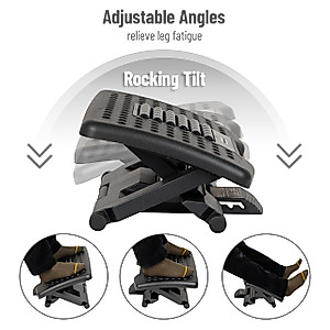 Mind Reader Adjustable Height Ergonomic Foot Rest with Massage Rollers, Black
