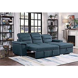 Homelegance Sleeper Sectional Sofa with Storage, Blue