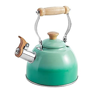 ROCKURWOK Whistling Tea Kettles, 1.6 QT/50 OZ, Small Tea Kettle, Universal Base for Induction, Gas, Electric, Halogen, Radiant, Wooden Handle for Cool Touch,Gradient Green