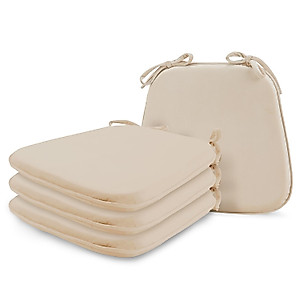 LOVTEX Chair Cushions for Dining Chairs 4 Pack - 17"x16"x1.5" Kitchen Chair Cushions - Dining Chair Pads with Ties, Khaki