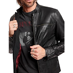 John Varvatos Star USA Men's Band Collar Leather Jacket, Black, X-Large
