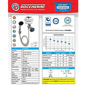 Boccherini Electric Instant Hot Water Shower Head Heater + FREE wall support/tube (FUSION)