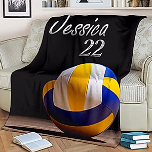 OhaPrints Custom Volleyball Black Volleyball Ball Lover Gift Personalized Name Number Soft Sherpa Throw Blankets Cozy Fuzzy Fleece Throws for Tv Sofa Couch Comfy Fluffy Blanket 30X40 50X60 60X80