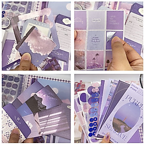 Vintage Aesthetic Scrapbook Kit(346pcs), Scrapbooking Supplies Kit with Bullet Junk Journal, Stationery, A6 Grid Notebook with Graph Ruled Page DIY Journaling Gift for Teen Girl Kid Women, Purple