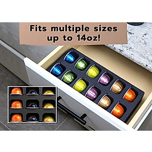 Polar Whale Coffee Espresso Capsule Drawer Organizer Tray Insert Compatible with Nespresso Vertuo VertuoLine for Kitchen Home Office Waterproof Washable Black Foam 12 Compartment 5.5 X 11.75 Inches