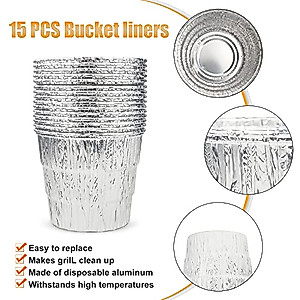 Hisencn Drip Grease Bucket and 15-Pack Foil Liners Replaces for Traeger, Pit Boss, Oklahoma Joe's Pellet Grill Smokers, Black