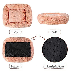 Lucky Monet Dog Beds for Small Dogs 21.7" x 17.7", Fluffy Calming Dog Cat Bed Washable Dog Beds with Sides Soft Dog Crate Bed for Sleeping (S, Pink)
