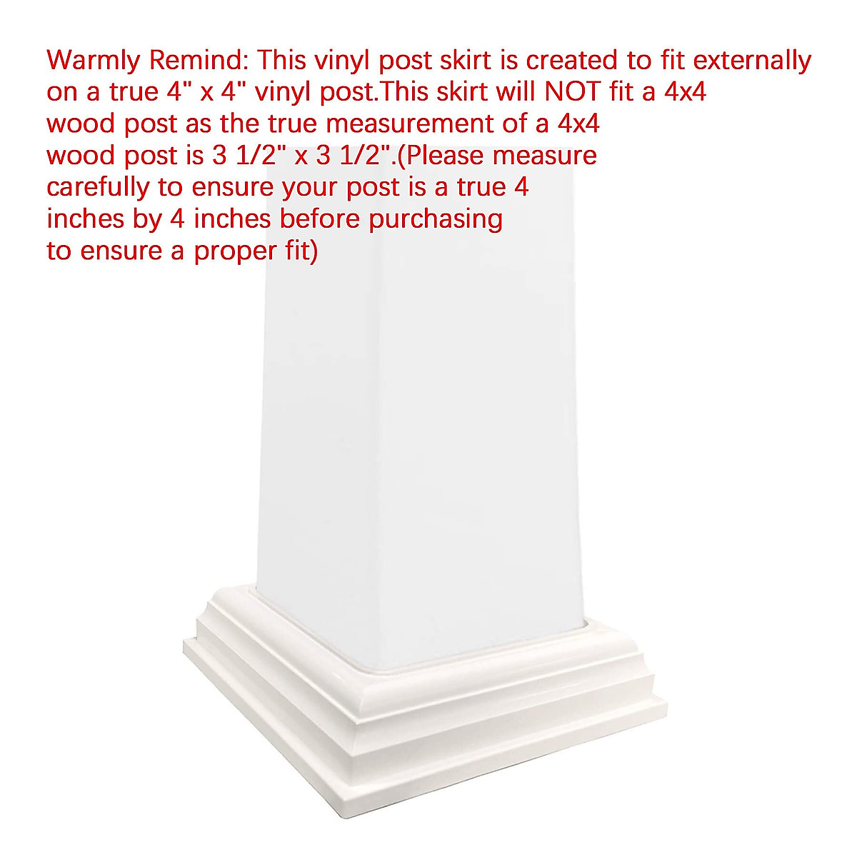 4pcs True 4 * 4inch Split Style Vinyl Fence Post Skirt/White Color PVC Post Cover/Skirt Shoe for Hand and Stair Rails, Two-Piece England Base Post Trim Ring Skirt Railing