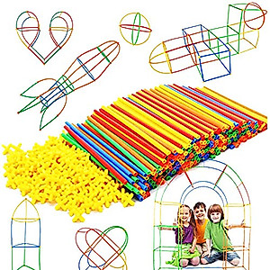 RAINBOW TOYFROG Building Straws and Connectors - STEM Blocks Construction Toys for Boys & Girls - 300 Pcs Straw Building Set - Engineering Connector Blocks for Kids