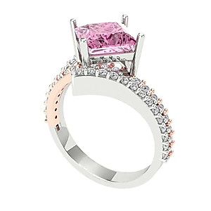 Clara Pucci 2.45ct Princess Cut Solitaire Genuine Pink Simulated Diamond Engagement Promise Anniversary Bridal Ring 18K 2tone Gold 6.75