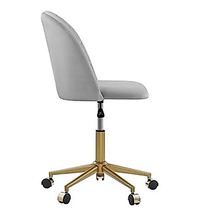 Pemberly Row Upholstered Adjustable Swivel Desk Chair Gold Legs in Light Gray