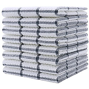 PPAXL Cotton Grid Dish Cloths, Terry Cleaning Rags, 12 x 12 Inches, Light and Soft, Quick Drying Dish Rags, 8pc/Set (Grey)
