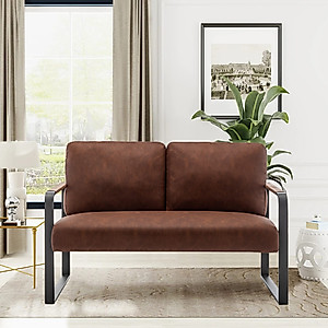 HAOBO Home Loveseat Couch Bench Settee for Living Room, Upholstered Small Sofa Couch PU Leather Banquette Lounge Bench for Dining Room Bedroom Funiture