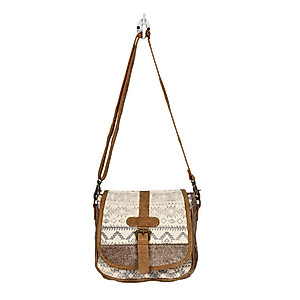 Myra Bag Patterns Flapover Upcycled Canvas and Cowhide, Brown, Size One Size, 7