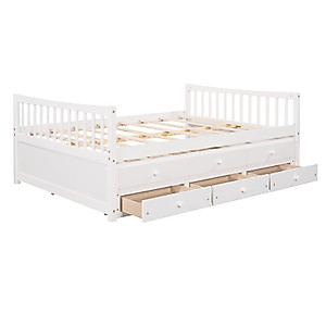 Bellemave Full Daybed with Trundle and Storage Drawers Wood Full Size Bed Frame with 3 Drawers Wooden Platform Beds for Kids Boys Girls Teens, White