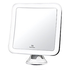 Fancii 7x LED Lighted Magnifying Makeup Mirror with Strong Suction - 6.5" wide, Natural Daylight, Cordless Portable Vanity Mirror with Lights (Square) - Mira 7