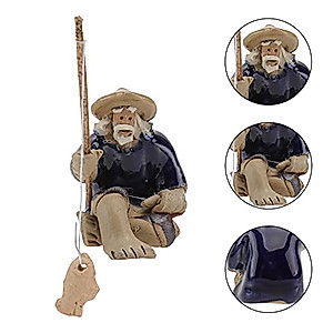 Yardwe 1pc Fisherman Ornament Pagoda Statue Small Human Garden Statue Figurine Fish Tank Fisherman Aew Action Figures Crafts for Boys Aquarium Adornments Ceramic Pagoda Elder Glass
