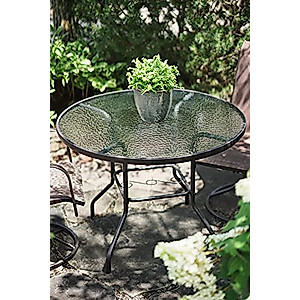Garden Elements Sienna Metal Round Patio Glass Top Table, 40" (Brown)